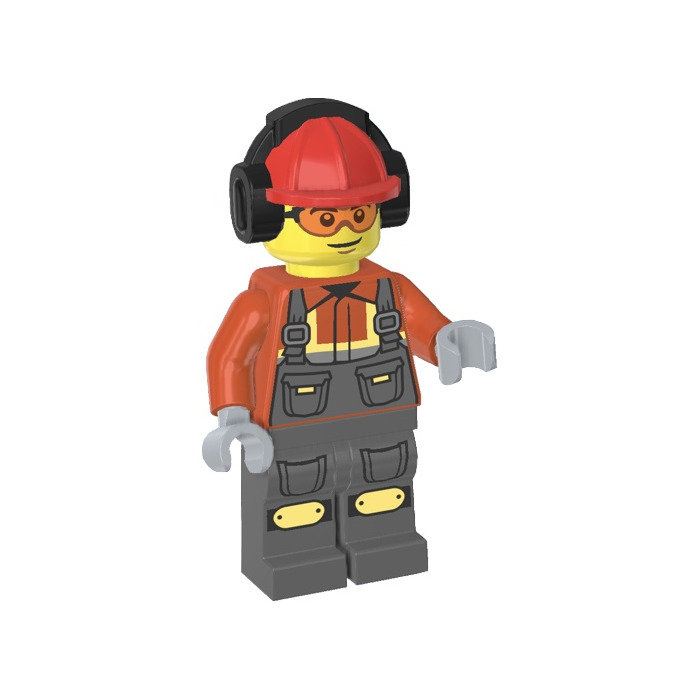 LEGO Construction Worker (Male) with Gray Overalls and Helmet with Ear ...