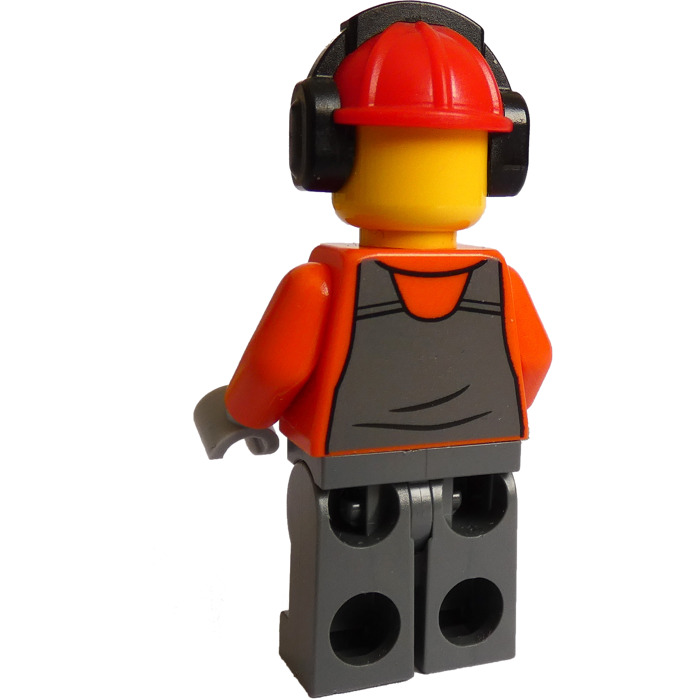 LEGO Construction Worker (Male) with Gray Overalls and Helmet with Ear ...