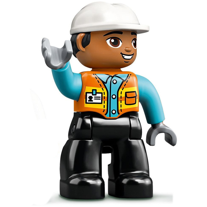 LEGO Construction Worker Man with Orange Vest and White Helmet with ...