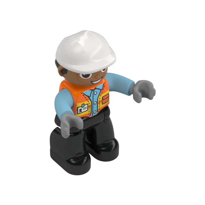 LEGO Construction Worker Man with Orange Vest and White Helmet with ...