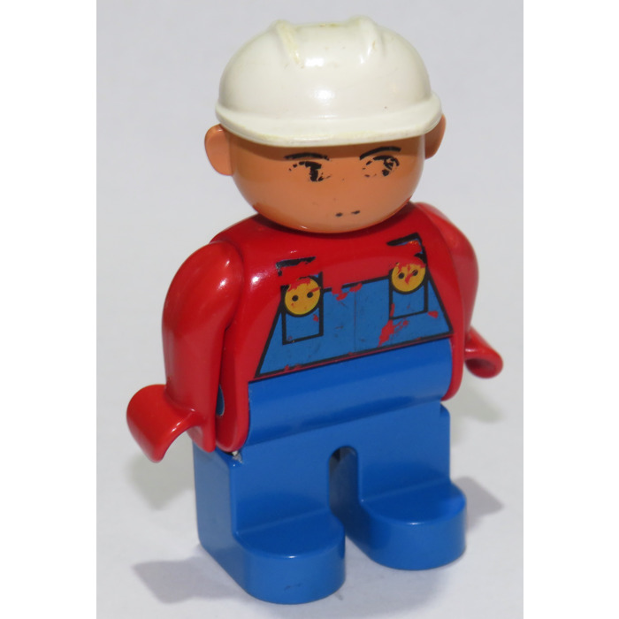 LEGO Construction Worker with Blue Overalls and Red Top Duplo Figure ...