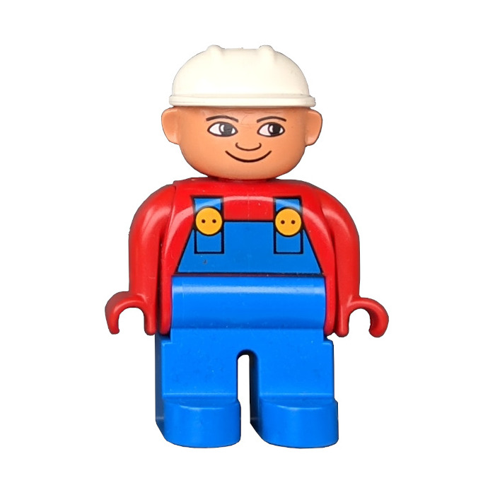LEGO Construction Worker with Blue Overalls and Red Top Duplo Figure ...