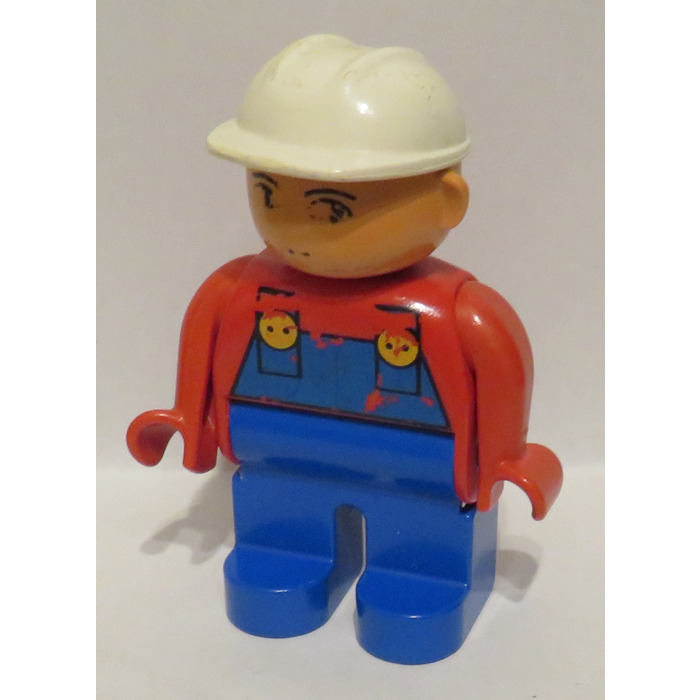 LEGO Construction Worker with Blue Overalls and Red Top Duplo Figure ...