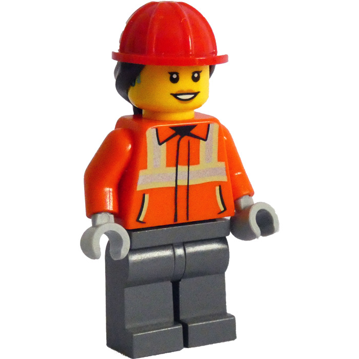 LEGO Construction Worker with Dark Brown Hair Minifigure | Brick Owl ...