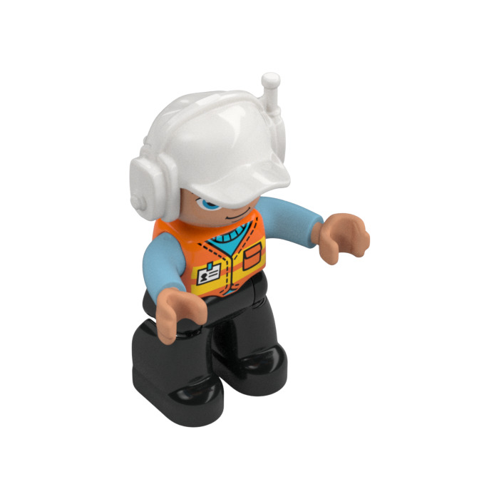 LEGO Construction Worker with Orange Vest and White Cap with Headset ...