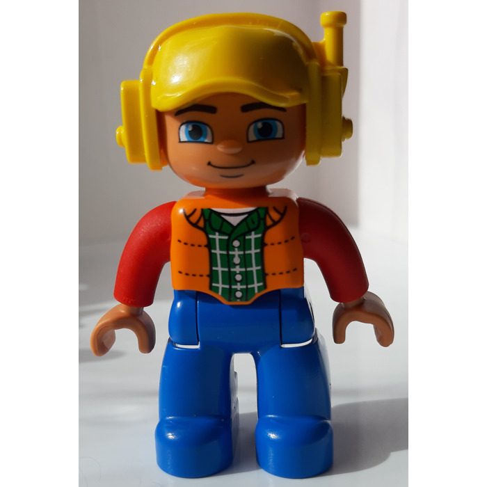 LEGO Construction Worker with Orange Vest and Yellow Cap with Headset ...