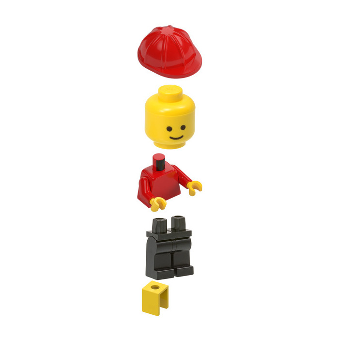 LEGO Construction Worker with Plain Red Torso and Black Legs with ...