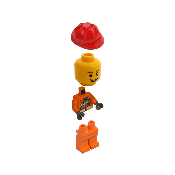 LEGO Crane Operator with Orange Suit and Red Helmet Minifigure | Brick ...