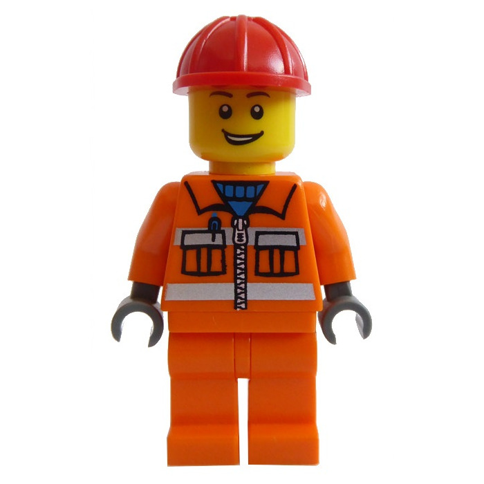 LEGO Crane Operator with Orange Suit and Red Helmet Minifigure | Brick ...