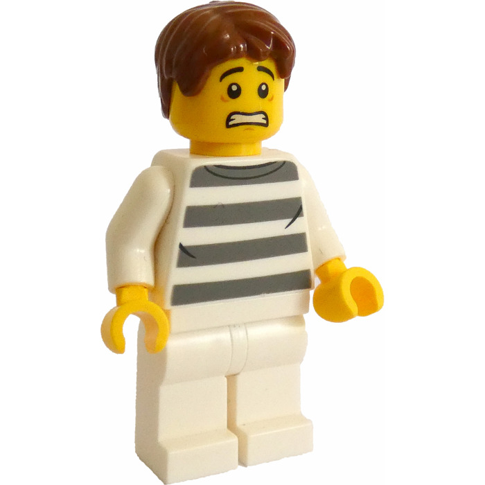 LEGO Criminal with Gray Striped Top and Reddish Brown Hair Minifigure ...