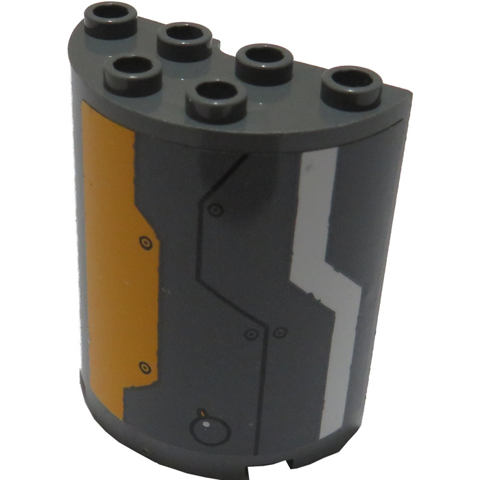 LEGO Cylinder 2 x 4 x 4 Half with White Line and Bright Light Orange ...