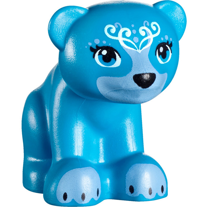 LEGO Dark Azure Bear (Sitting) with White Swirl Pattern and Blue Eyes ...