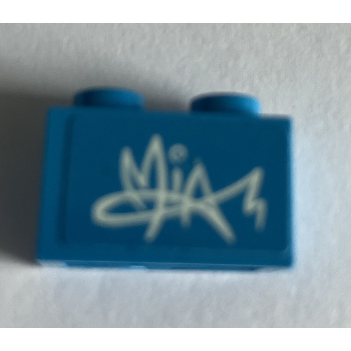 LEGO Dark Azure Brick 1 x 2 with Mia signature graffiti Sticker with ...
