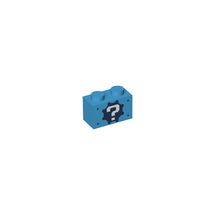 LEGO Dark Azure Brick 1 x 2 with White Question Mark on Dark Blue Gear ...