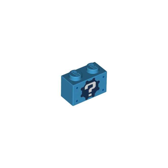 LEGO Dark Azure Brick 1 x 2 with White Question Mark on Dark Blue Gear ...