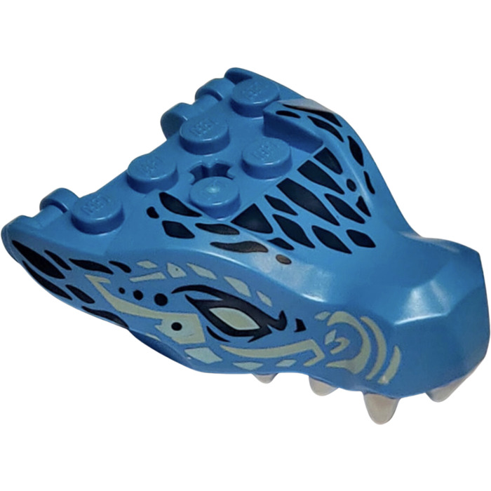 LEGO Dark Azure Dragon Head with Bar Handles with Water Swirl and Black ...
