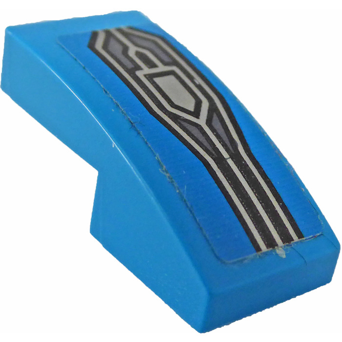 LEGO Dark Azure Slope 1 x 2 Curved with Silver Lines and Shield Shape ...