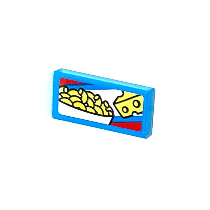 LEGO Dark Azure Tile 1 x 2 with Mac & Cheese Package Sticker with ...
