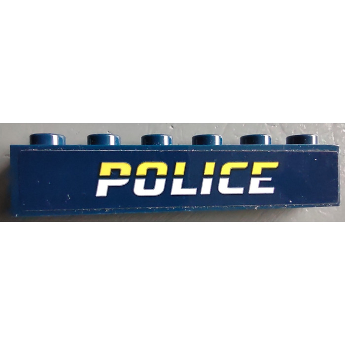 LEGO Dark Blue Brick 1 x 6 with Bright Light Yellow and White 'POLICE ...