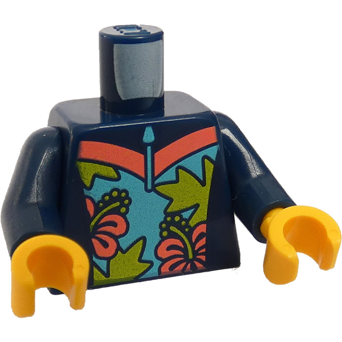 LEGO Dark Blue Minifig Torso with Lime Leaves, Coral Flowers on Front ...