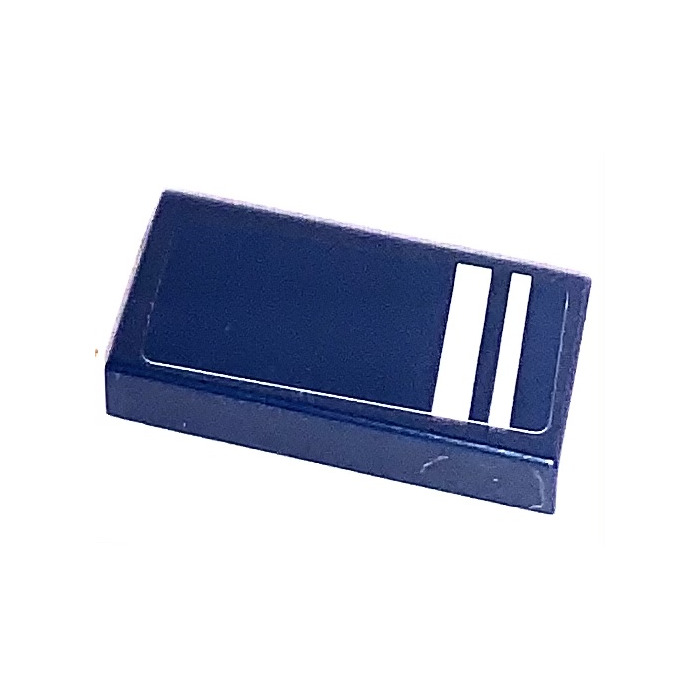 LEGO Dark Blue Tile 1 x 2 with White Lines Sticker with Groove (3069 ...