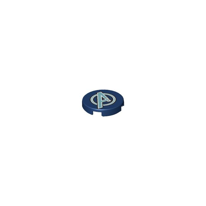 LEGO Dark Blue Tile 2 x 2 Round with Sand Blue and White Avengers Logo ...