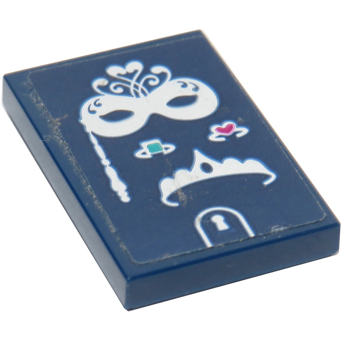 LEGO Dark Blue Tile 2 x 3 with Mask, Rings and Tiara Sticker (26603 ...