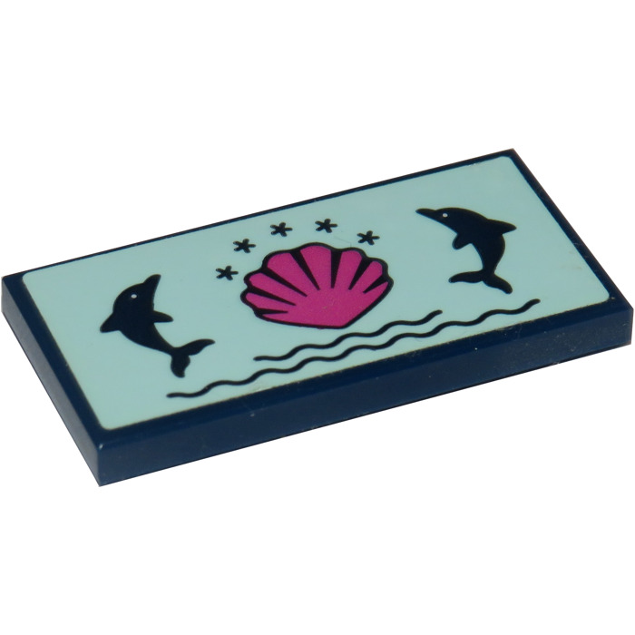 LEGO Dark Blue Tile 2 x 4 with 2 dolphins and dark pink shell Sticker ...