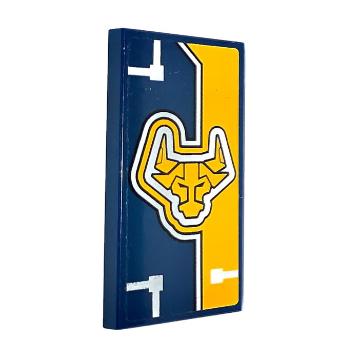 LEGO Dark Blue Tile 2 x 4 with Yellow Bull's Head on Yellow Ground ...