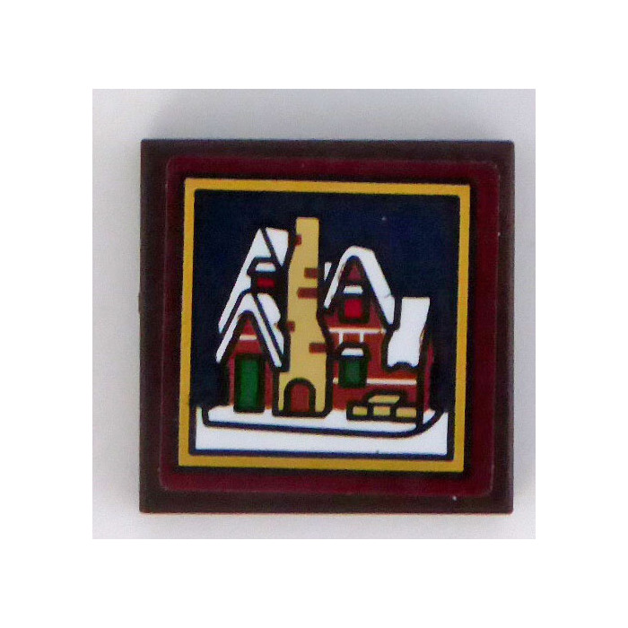 LEGO Dark Brown Tile 2 x 2 with Photo of Snowy Houses Sticker with ...