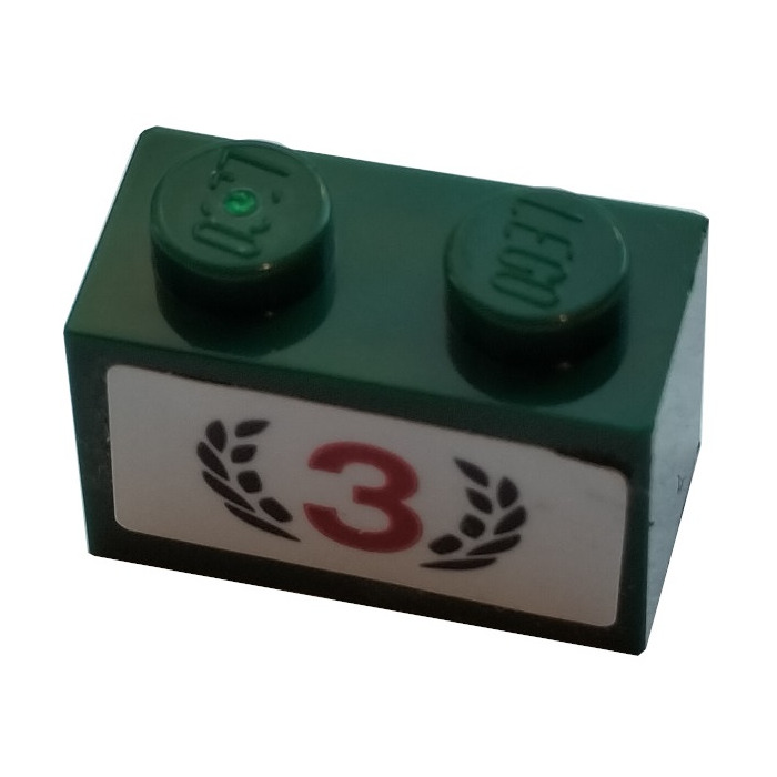 LEGO Brick 1 x 2 with Number 3 and Laurel Wreath Sticker with Bottom ...