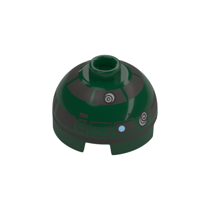 LEGO Dark Green Brick 2 x 2 Round with Dome Top with R4-P44 Astromech ...