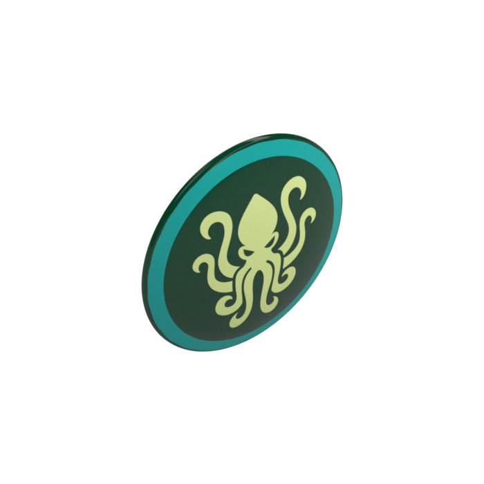 LEGO Dark Green Round Shield with Curved Face with Kraken and Dark ...