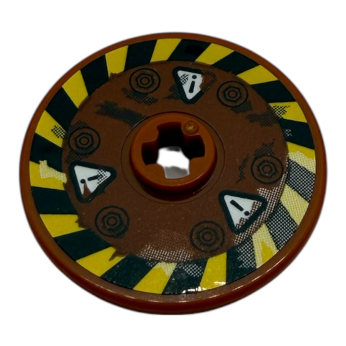 LEGO Dark Orange Disk 3 x 3 with yellow black danger stripes with white ...