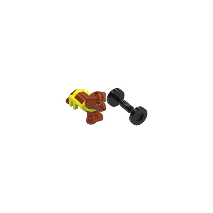 LEGO Dark Orange Dog - Dachshund with Vibrant Yellow Harness and Black ...