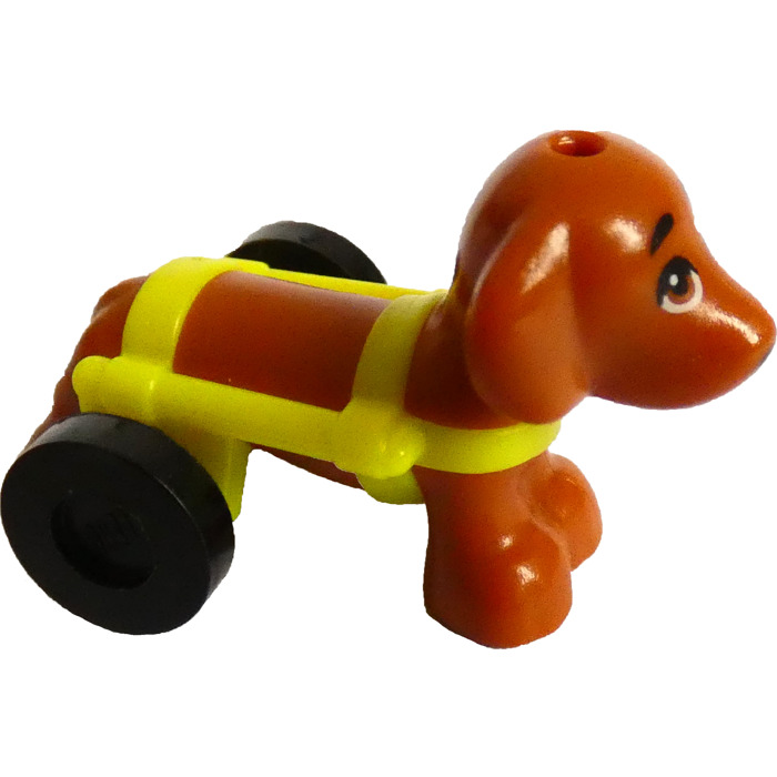LEGO Dog - Dachshund with Vibrant Yellow Harness and Black Wheels ...