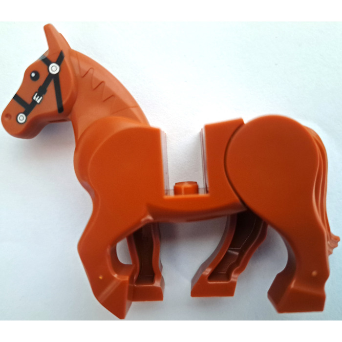 LEGO Dark Orange Horse with Moveable Legs with Black Bridle and Short ...