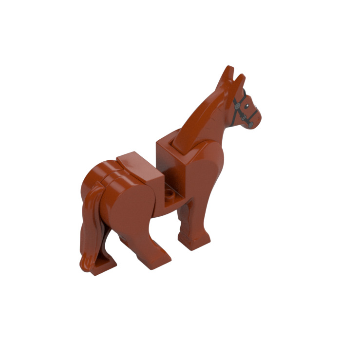 LEGO Dark Orange Horse with Moveable Legs with Black Bridle and Short ...