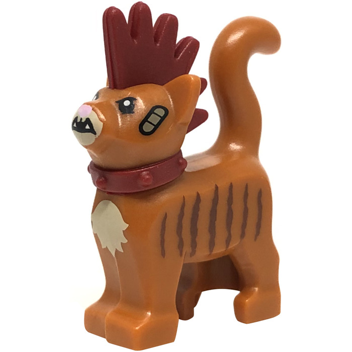 LEGO Dark Orange Standing Cat with Dark Red Mohawk and Collar with ...