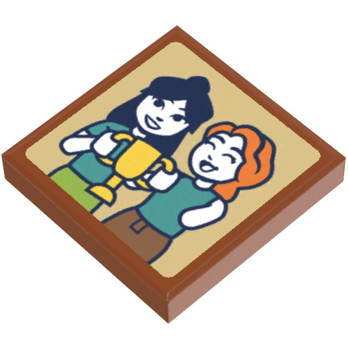 LEGO Tile 2 x 2 with Two Girls and Trophy Sticker with Groove (3068 ...