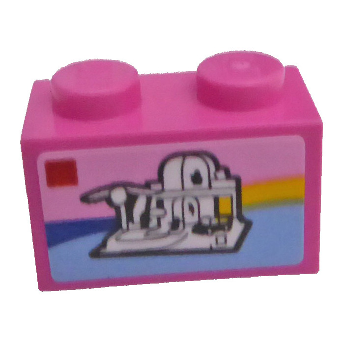 LEGO Dark Pink Brick 1 x 2 with White House on the Beach Sticker with ...