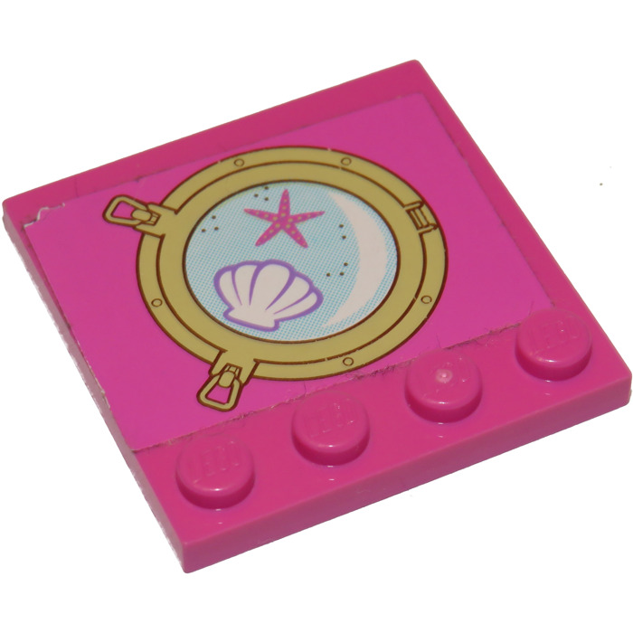 LEGO Dark Pink Tile 4 x 4 with Studs on Edge with Starfish and Clam in ...