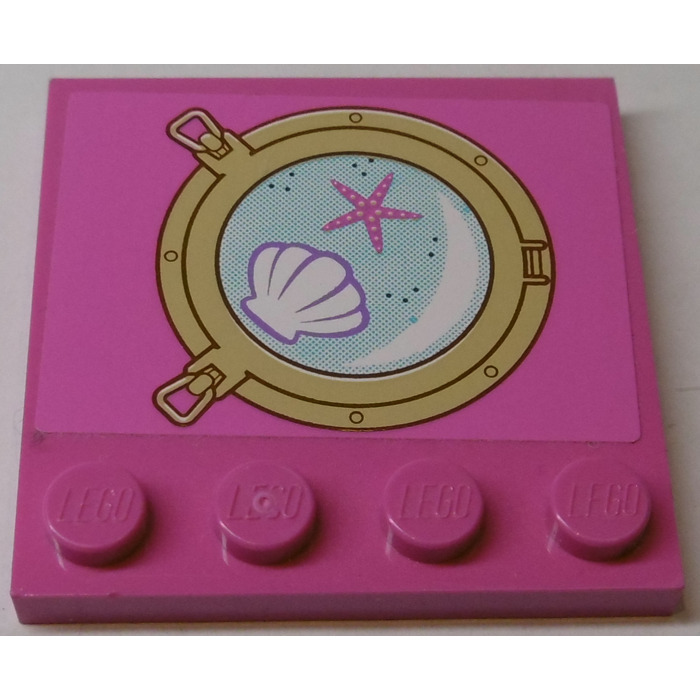 LEGO Dark Pink Tile 4 x 4 with Studs on Edge with Starfish and Clam in ...