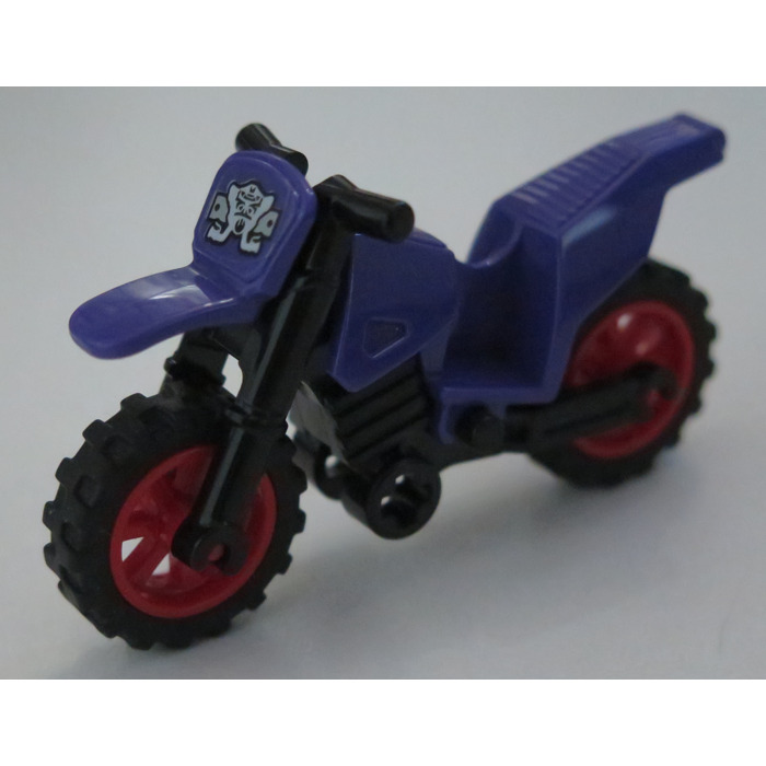 LEGO Dark Purple Dirt Bike with Black Chassis and Red Wheels with White ...