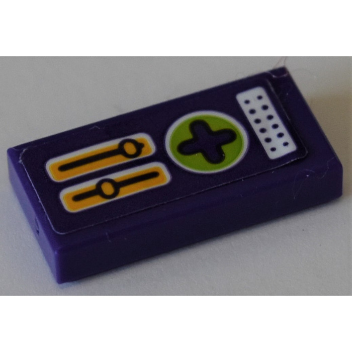 LEGO Dark Purple Tile 1 x 2 with Control panel Sticker with Groove ...