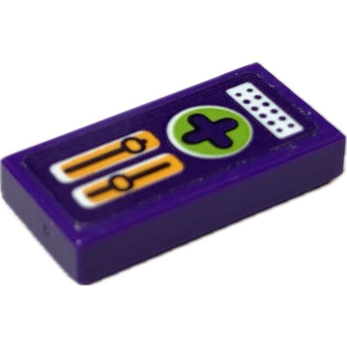 LEGO Dark Purple Tile 1 x 2 with Control panel Sticker with Groove ...