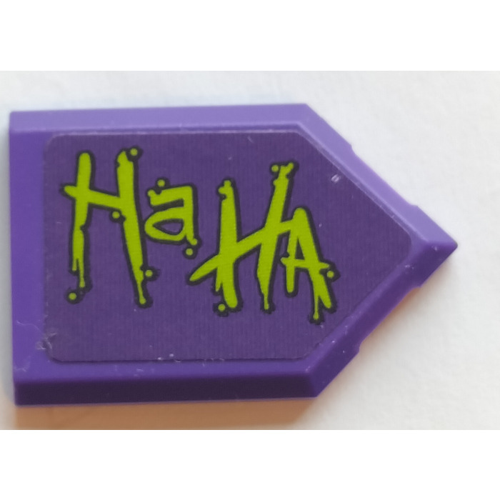 LEGO Tile 2 x 3 Pentagonal with Lime 'HA HA' (Left) Sticker (22385 ...