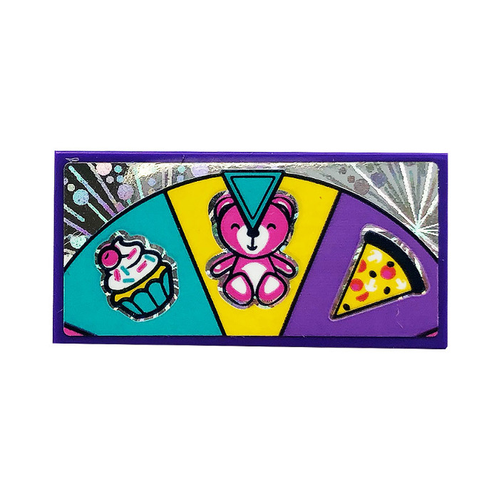 LEGO Dark Purple Tile 2 x 4 with Wheel of Fortune, Pizza, Bear, Cupcake ...