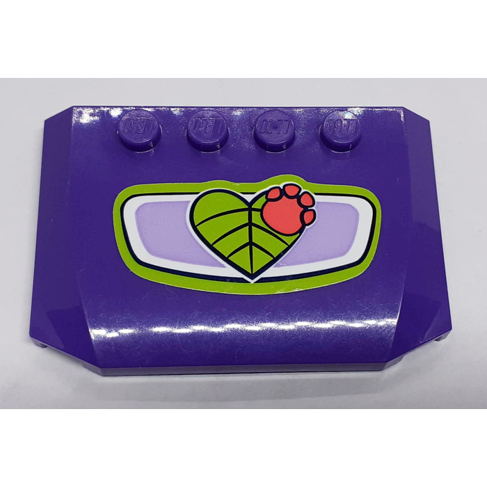 LEGO Dark Purple Wedge 4 x 6 Curved with Green Leaf and Paw Motif ...