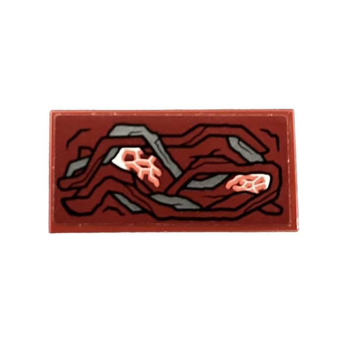 LEGO Dark Red Tile 2 x 4 with Dark Red and Dark Gray Veins Right Side ...